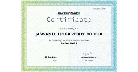 Jaswanth Reddy On Linkedin Hackerrank Skill Certificate
