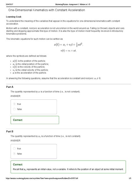 masteringphysics assignment 10 motion in 1 d pdf acceleration kinematics