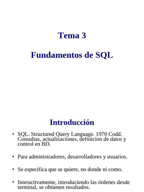 Tema 3 Fundamentos Sql 1 Pdf Sql Gestión De Tecnología De La