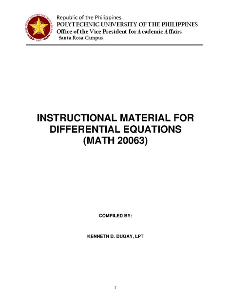 Math 209 Differential Equations 1 Republic Of The Philippines Polytechnic University Of The