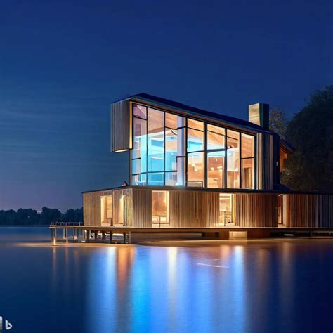 Premium Photo A Modern Lake House With A Wooden Exterior And Large Glass Windows