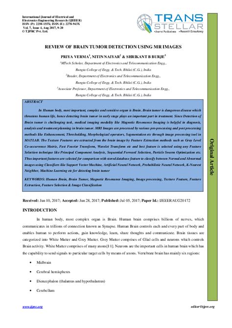 Pdf Review Of Brain Tumor Detection Using Mr Images