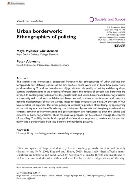 Pdf Urban Borderwork Ethnographies Of Policing