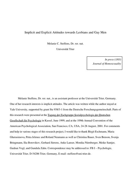Pdf Implicit And Explicit Attitudes Towards Lesbians And Gay Men
