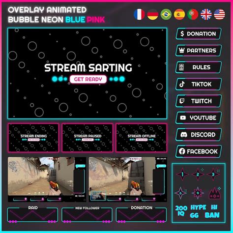 Bubble Neon Blue Pink Animated Overlay Twitch Kick Youtube