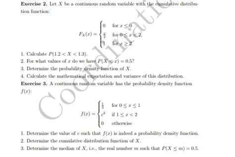 Exercise 2 Let X Be A Continuous Random Variable With The Cumulative Distribution Function Fxx