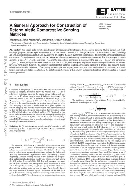 Pdf A General Approach For Construction Of Deterministic Compressive
