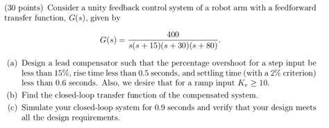 30 Points Consider A Unity Feedback Control System