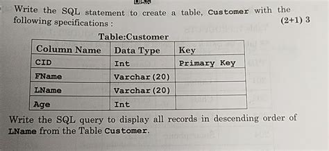 Write The Sql Statement To Create A Table