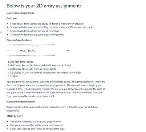 Solved Below Is Your 2d Array Assignment Game Scores