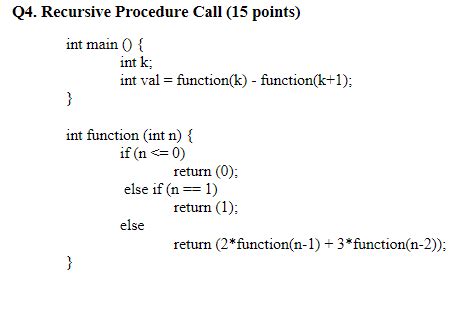 Solved 4 Recursive Procedure Call 15 Points Chegg