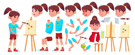 여자 여 고생 아이 벡터입니다 고등학교 아이입니다 애니메이션 만들기 세트입니다 감정 제스처를 얼굴 아동 학생입니다 제목 영리 하 고 공부입니다 대 한 배너 전단지 웹 디자인