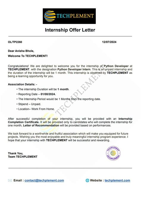 Anisha Bhole On Linkedin Internship Pythondeveloper Techplement