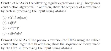 Solved Construct Nfas For The Following Regular Expressions Chegg