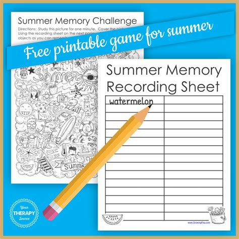 Visual Memory Game For Summer Your Therapy Source
