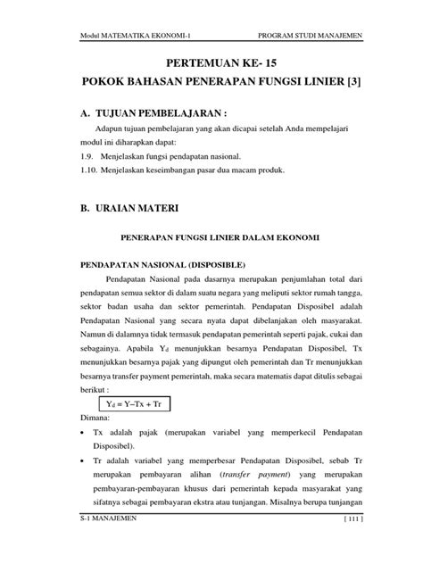 Pertemuan 15 Penerapan Fungsi Linier Pdf