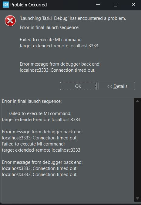 Debugging Init Mode Failed Unable To Connect To The Target Stack