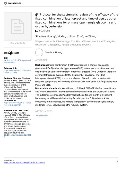 Pdf Protocol For The Systematic Review Of The Efficacy Of The Fixed Combination Of Latanoprost