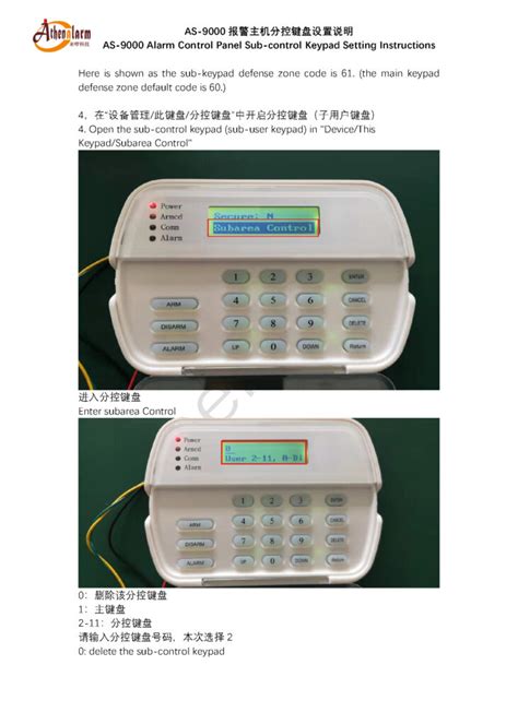 Instructions De Réglage Du Clavier Du Panneau De Commande Dalarme Athenalarm