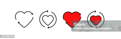 원 안에 화살표가 있는 하트 아이콘입니다 다양한 스타일 빨간색 하트 업데이트 원 화살표 화살표가 있는 하트 아이콘 벡터 아이콘 개념에 대한 스톡 벡터 아트 및 기타 이미지
