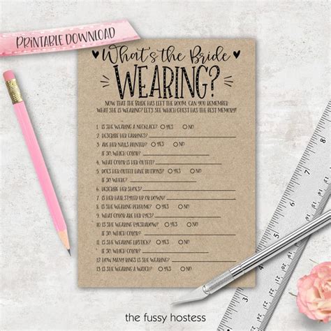What Is The Bride Wearing Virtual Printable Bridal Shower Game