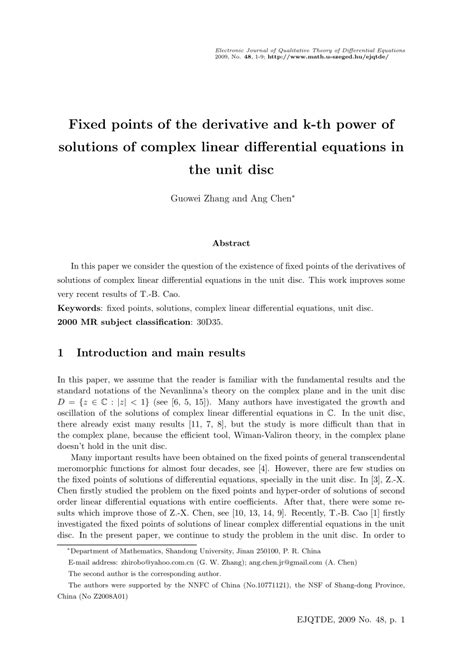 Pdf Fixed Points Of The Derivative And K Th Power Of Solutions Of Complex Linear Differential