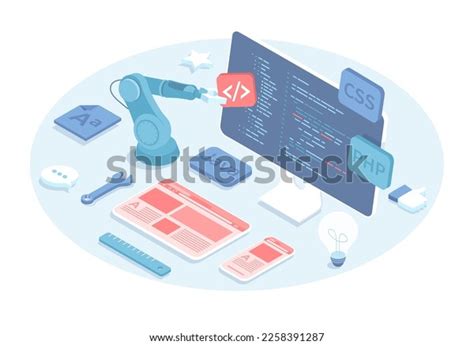 Computer Programming Coding Software Development Working Stock Vector