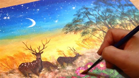 갈대와 꽃이 있는 들판 풍경 그리기 힐링영상 아크릴화 그리기 Youtube