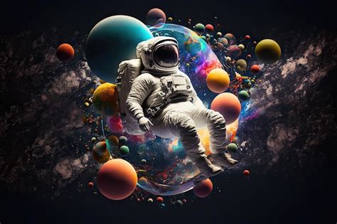 Artistic Astronaut Floating In Zero Gravity Surrounded By Stars And