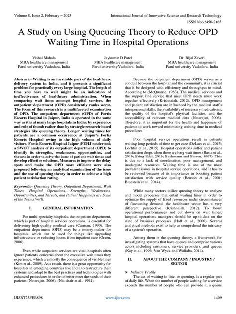A Study On Using Queueing Theory To Reduce Opd Waiting Time In Hospital