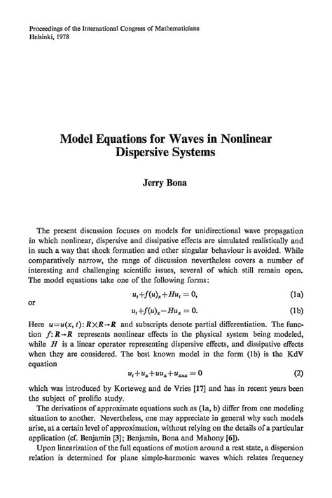 Pdf Model Equations For Long Waves In Nonlinear Dispersive Systems