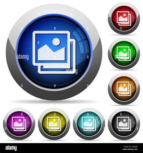 Set Of Round Glossy Images Buttons Arranged Layer Structure Stock