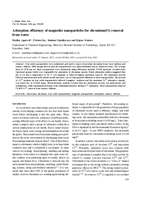 Pdf Adsorption Efficiency Of Magnetite Nanoparticles For Chromiumvi