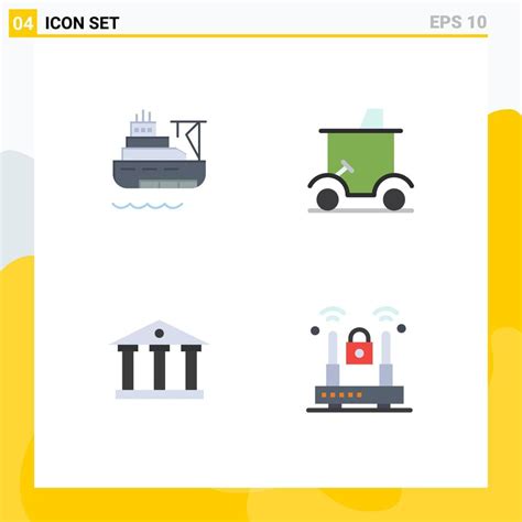 Universal Icon Symbols Group Of 4 Modern Flat Icons Of Ship Bank Construction Golf Car Money