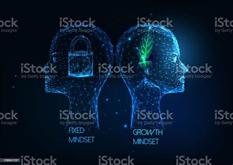 미래 성장 사고 방식 Vs 식물과 잠금 낮은 폴리 인간의 머리와 고정 사고 방식 개념 태도에 대한 스톡 벡터 아트 및 기타 이미지 태도 성장 개념 회복력 Istock