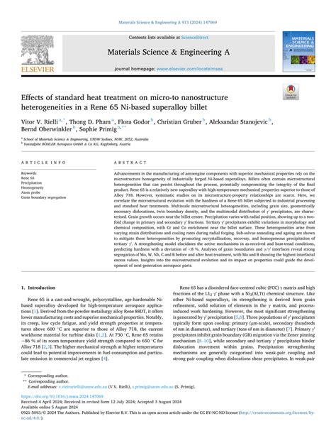 Pdf Effects Of Standard Heat Treatment On Micro To Nanostructure Heterogeneities In A Rene 65