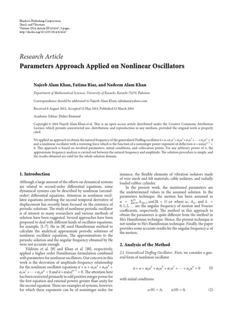 Parameters Approach Applied On Nonlinear Oscillato Pdf Nonlinear System Equations