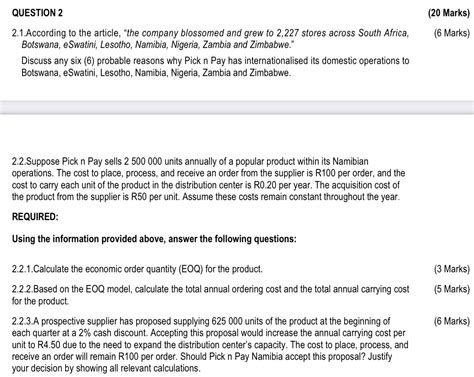 Solved QUESTION 2 20 Marks 2 1 According To The Article Chegg Com