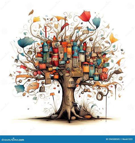 Colorful Tree With The Leaves Made Up Of Artistic Tools Generative AI Stock Illustration