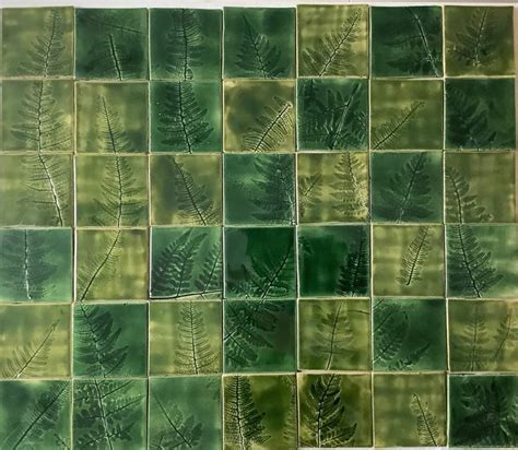 Tiles Set Ferns Garden Handmade Ceramic Tiles Green Color Tiles Floral Tiles Ceramic Tiles