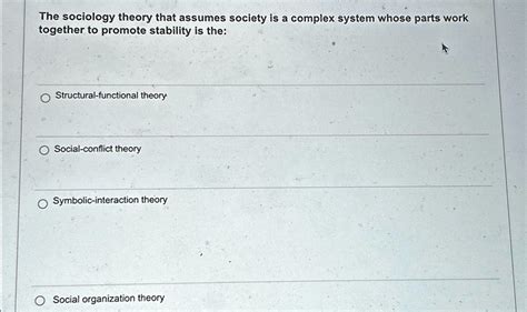 The Sociology Theory That Assumes Society Is A Complex System Whose Parts Work Together To
