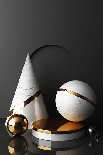 제품 디자인 3d 렌더링 3d 일러스트 수직 프레임에 대한 검은 색 연단과 기하학적 모양 골드와 유리 질감을 모의 0명에 대한 스톡 사진 및 기타 이미지 Istock