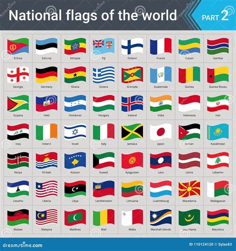 Waving Flags Of The World Collection Of Flags Full Set Of National Flags Vector Illustration