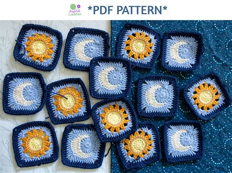 Sun And Moon Granny Square Crochet Pdf Pattern Etsy