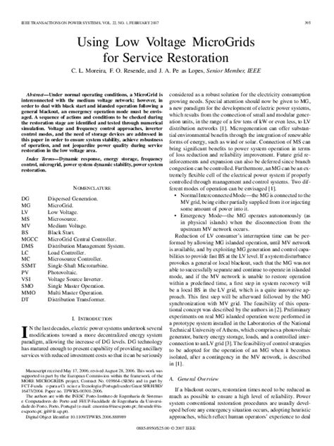 Pdf Using Low Voltage Microgrids For Service Restoration