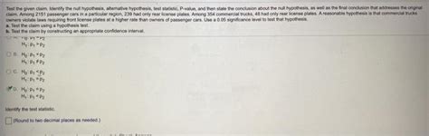 solved לארוע סייי teat the given claim identify the null