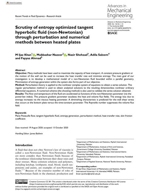 Pdf Scrutiny Of Entropy Optimized Tangent Hyperbolic Fluid Non Newtonian Through