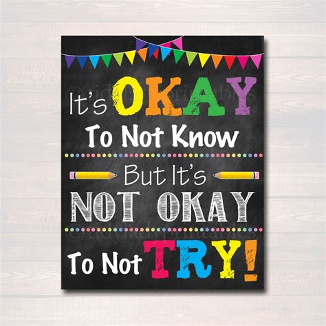 Its Okay To Not Know But Not Okay To Not Try Poster Etsy