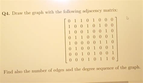 Q4 Draw The Graph With The Following Adjacency Matrix Left Begin