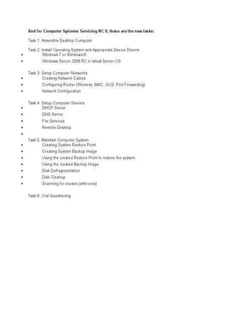 New Tasks For Computer Systems Servicing Nc Ii Assembly Installation